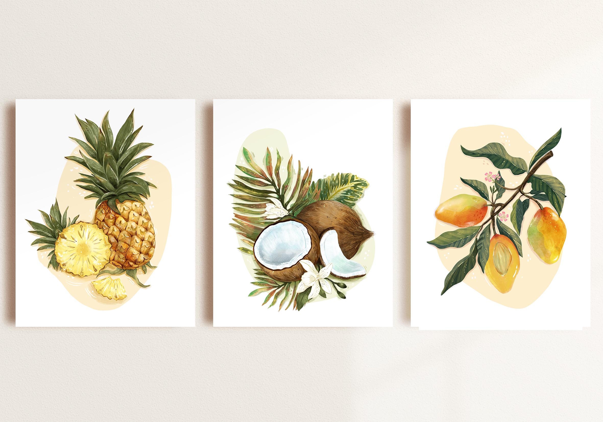 Tropical Fruits / Coconut / Mango / Pineapple / Illustrated - Etsy