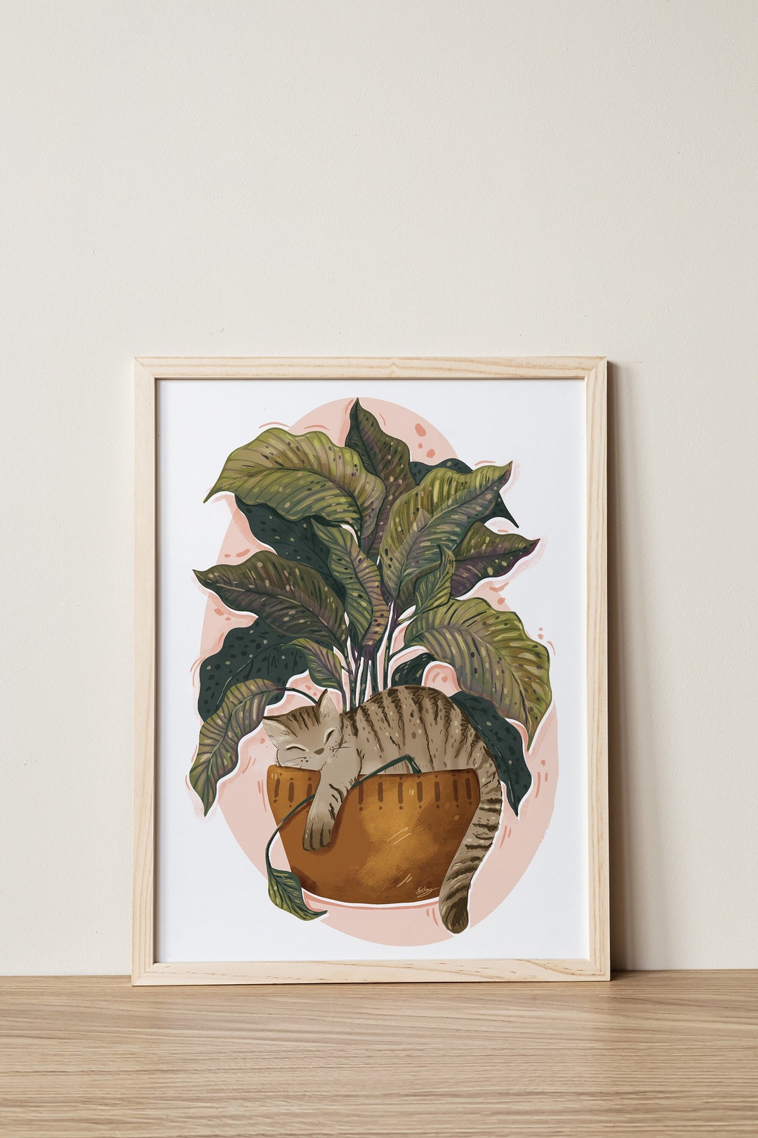 Tabby Cat in a Peace Lilly Pot / Cat Illustration / Art Print / for Cat ...