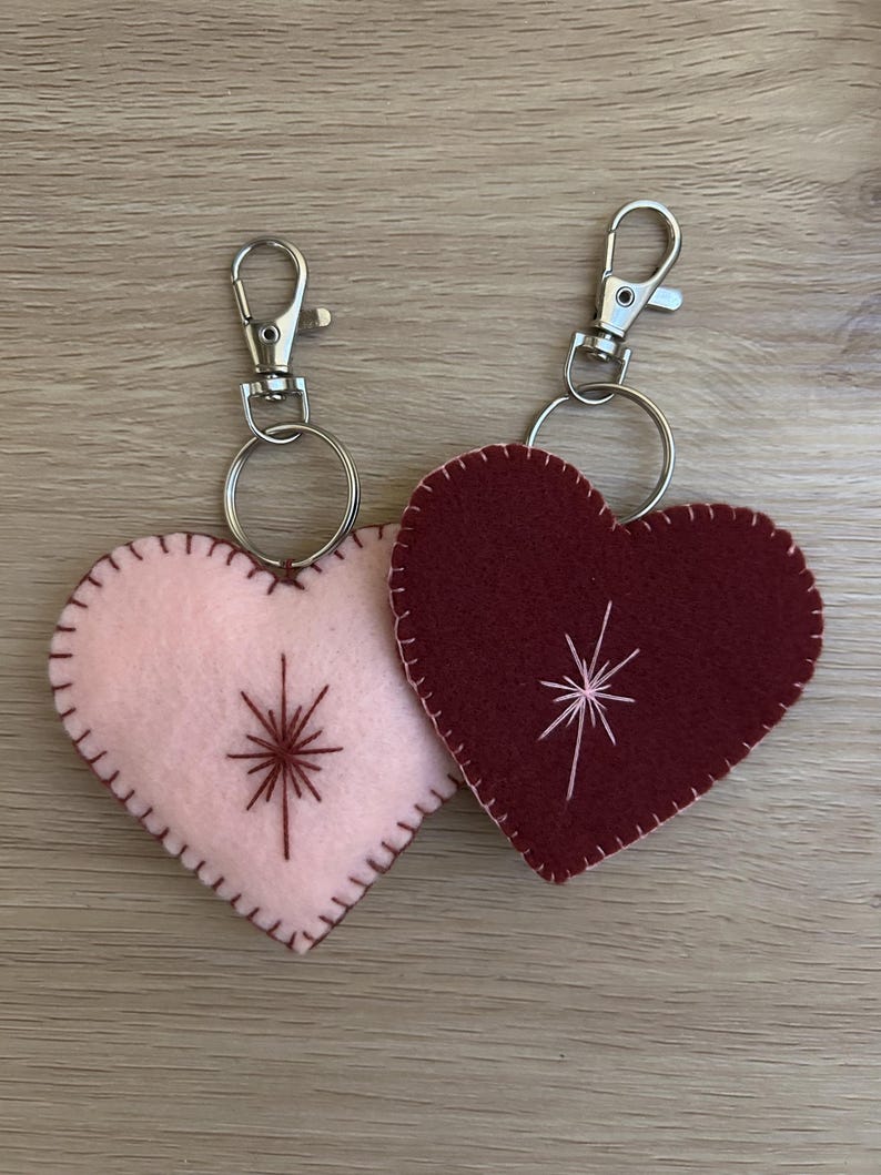 Handmade Felt Heart Keychain: Pink & Red Matching Keychains - Etsy