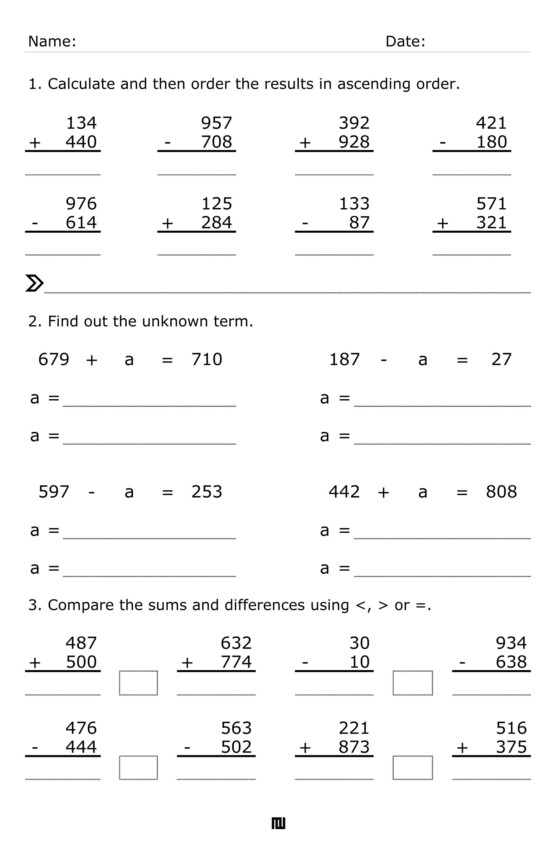 2nd and 3rd Grade Addition and Subtraction Worksheets for Math - Etsy