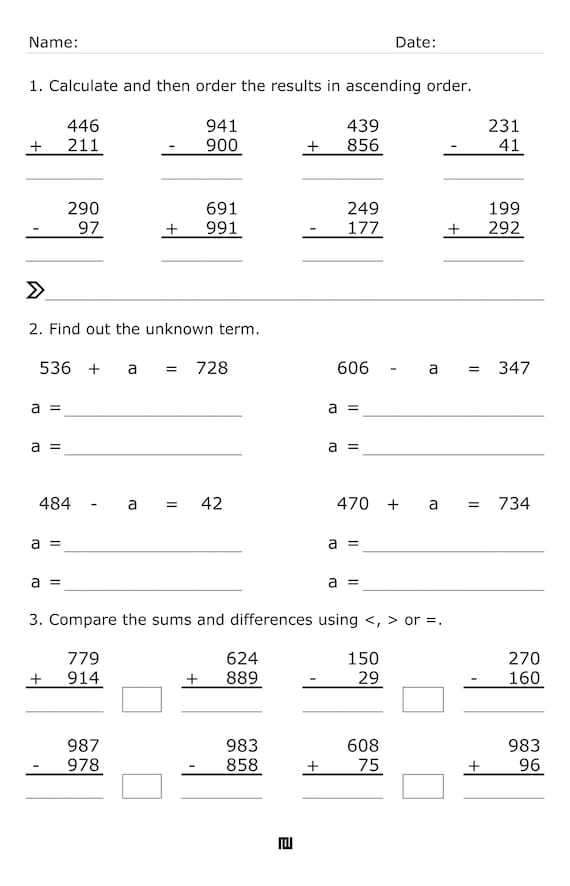 3rd Grade Math Subtraction Worksheets