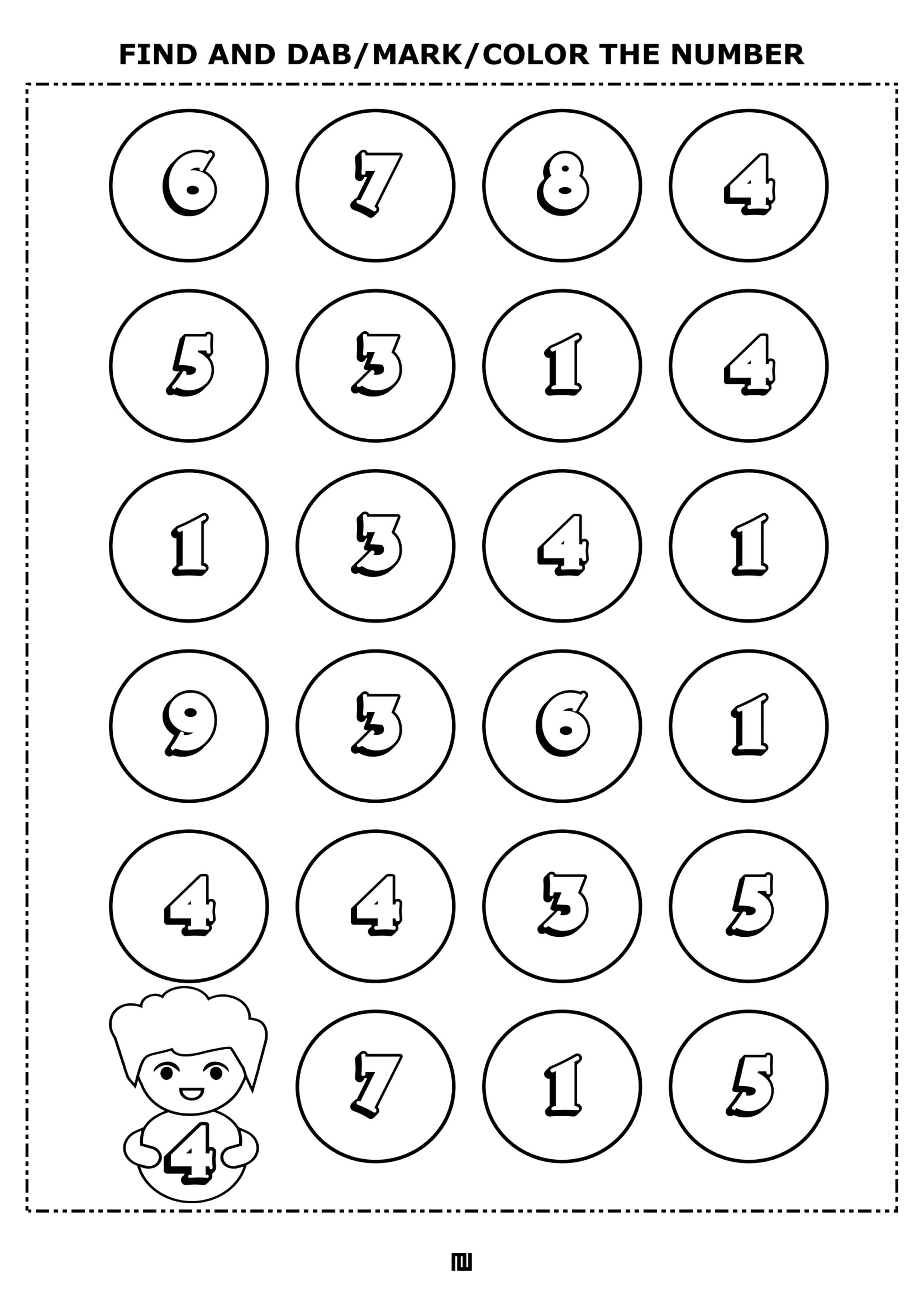 Find and Dab Mark Color the Number Worksheets for Kindergarten and ...