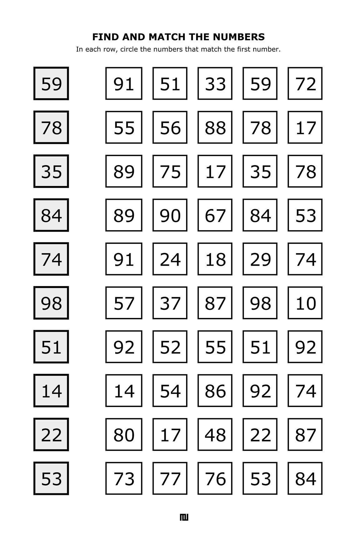 Find and Match the Numbers Math Digital Worksheets. Match the Numbers ...