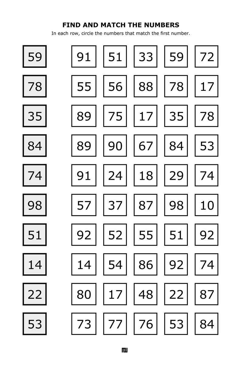 Find and Match the Numbers Math Digital Worksheets. Match the Numbers ...