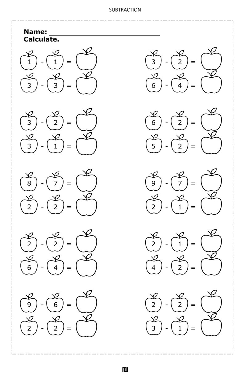 Subtraction Worksheets. 1 Digit Minus 1 Digit Subtraction. Single Digit ...