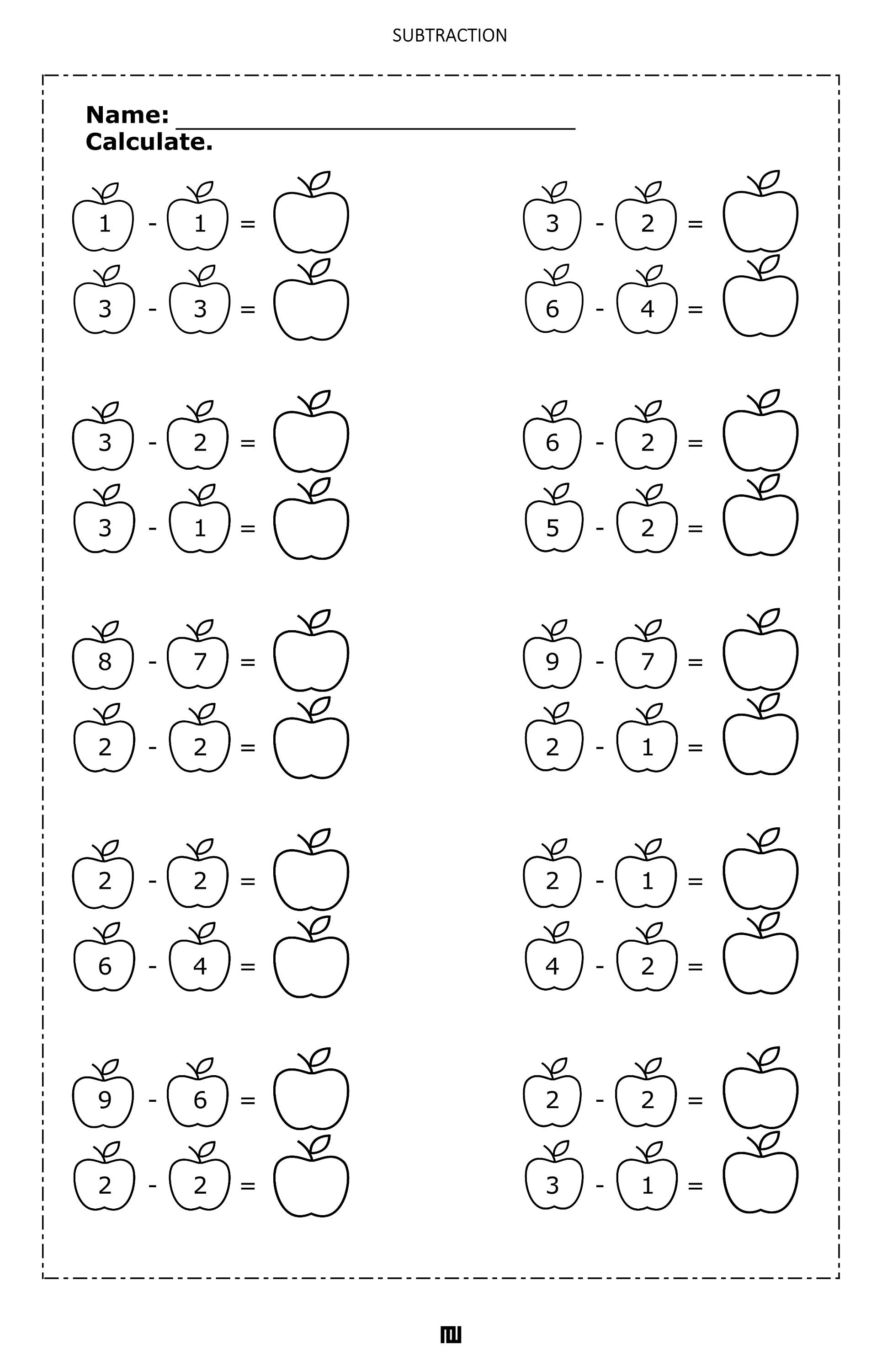 Subtraction Worksheets. 1 Digit Minus 1 Digit Subtraction. Single Digit ...