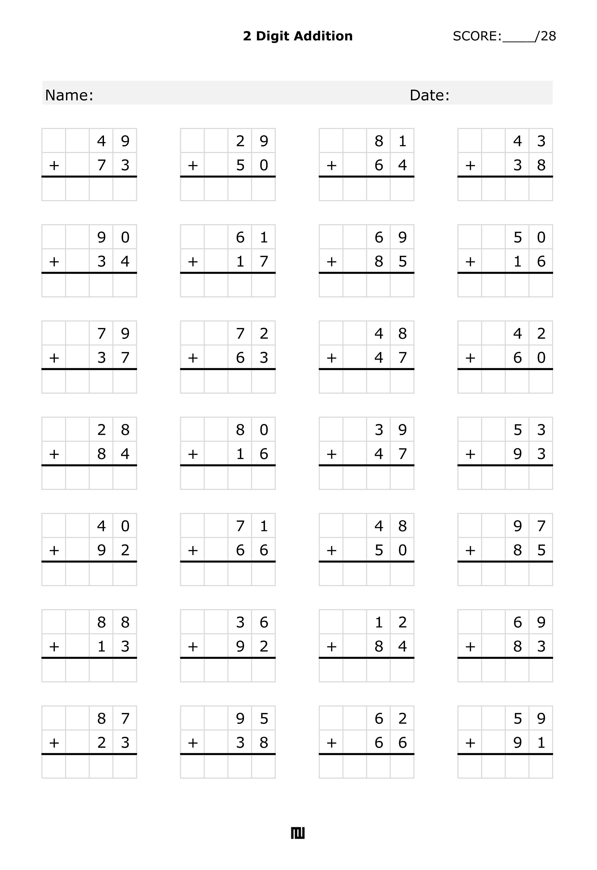 2-digit Addition Worksheets: 200 Practice Pages (PDF Download) - Etsy