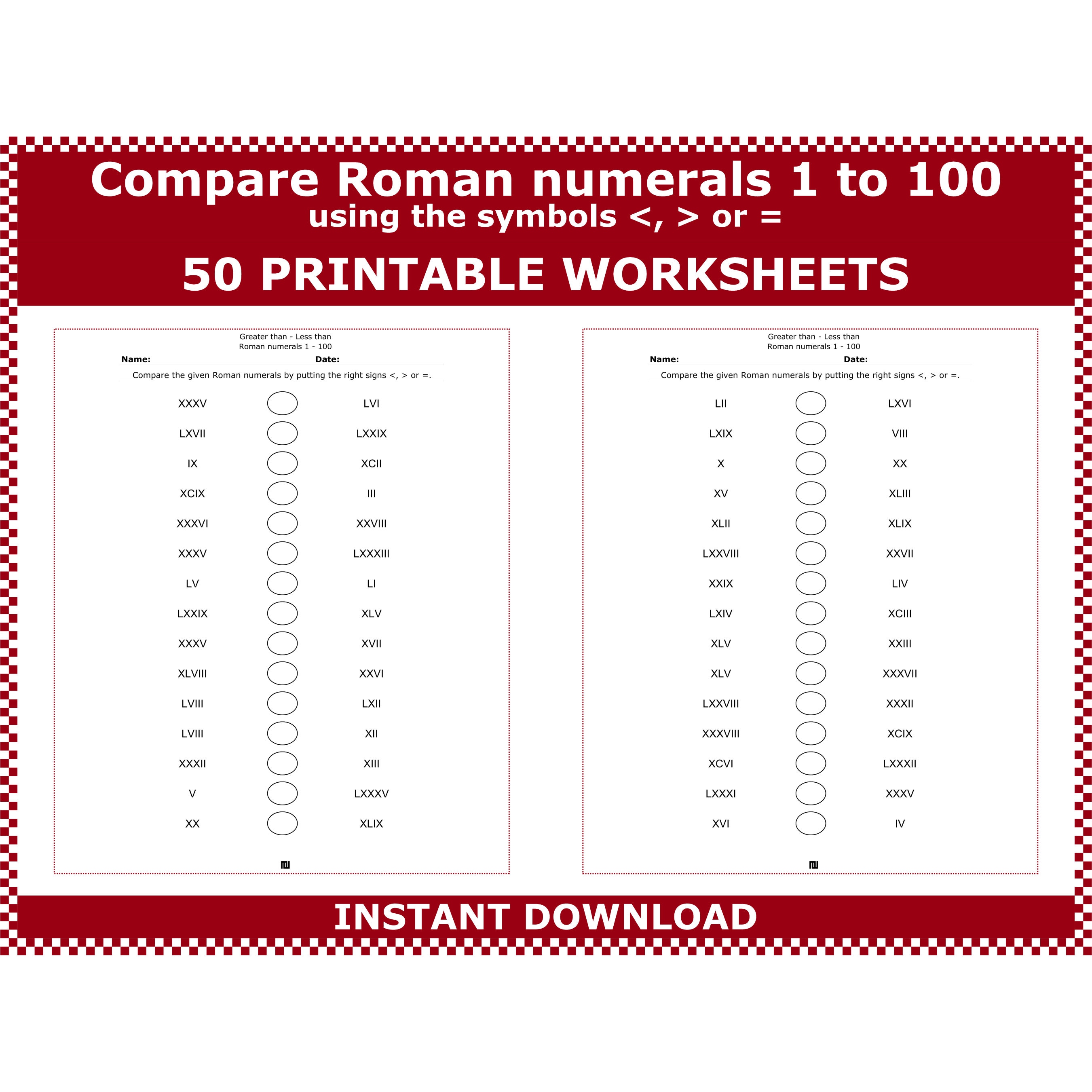 Comparison of Roman Numerals. Compare the Given Roman Numerals by Using ...