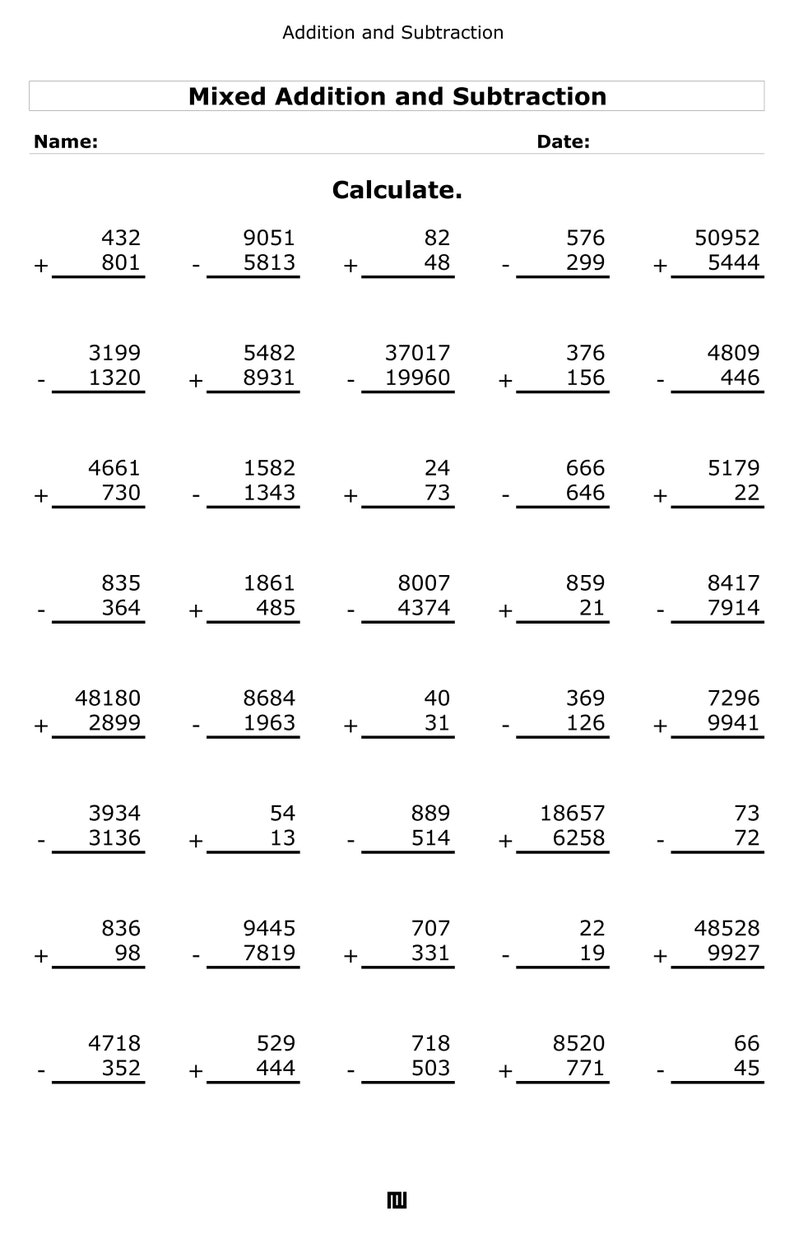 Addition And Subtraction 2 3 4 And 5 Digit Regrouping Practice Pages addition-and-subtraction-2-3-4-and-5-digit-regrouping-practice-pages