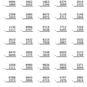 4 Digit Subtraction Worksheets. 4 Digit Minus 4 Digit Subtraction ...