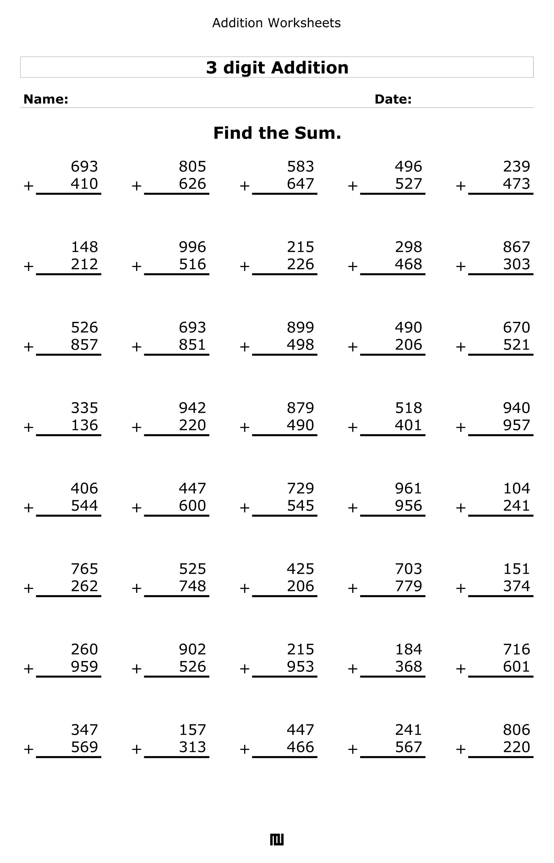 3 Digit Plus 3 Digit Addition. 3 Digit Minus 3 Digit Subtraction ...