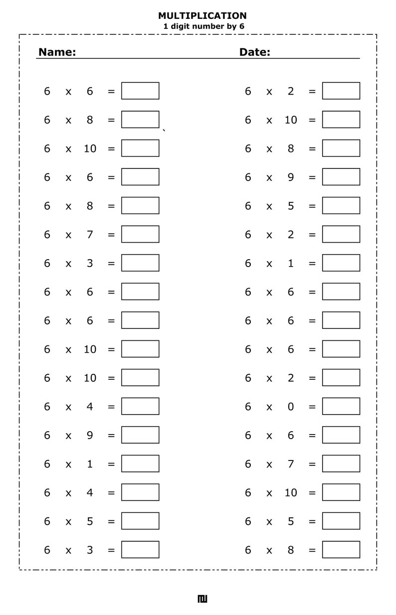 Multiplication Worksheets: 1-digit Math Drills (digital Download) - Etsy