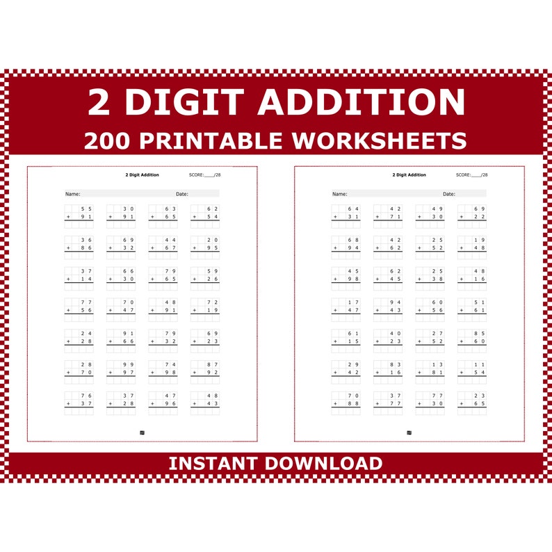 2 Digit Addition Double Digit Addition Worksheets 200 Practice Pages 2 ...