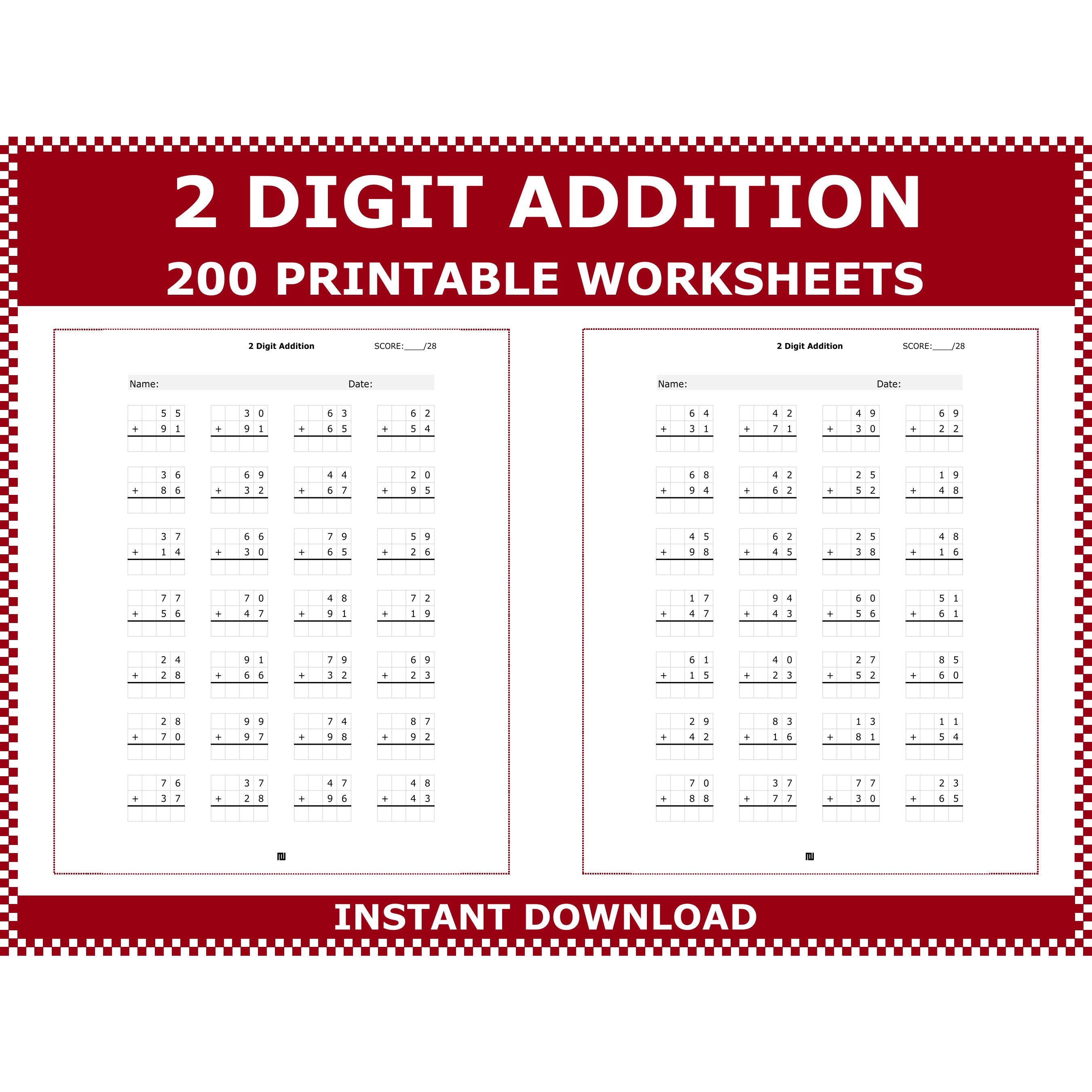 2 Digit Addition Double Digit Addition Worksheets 200 Practice Pages 2 ...