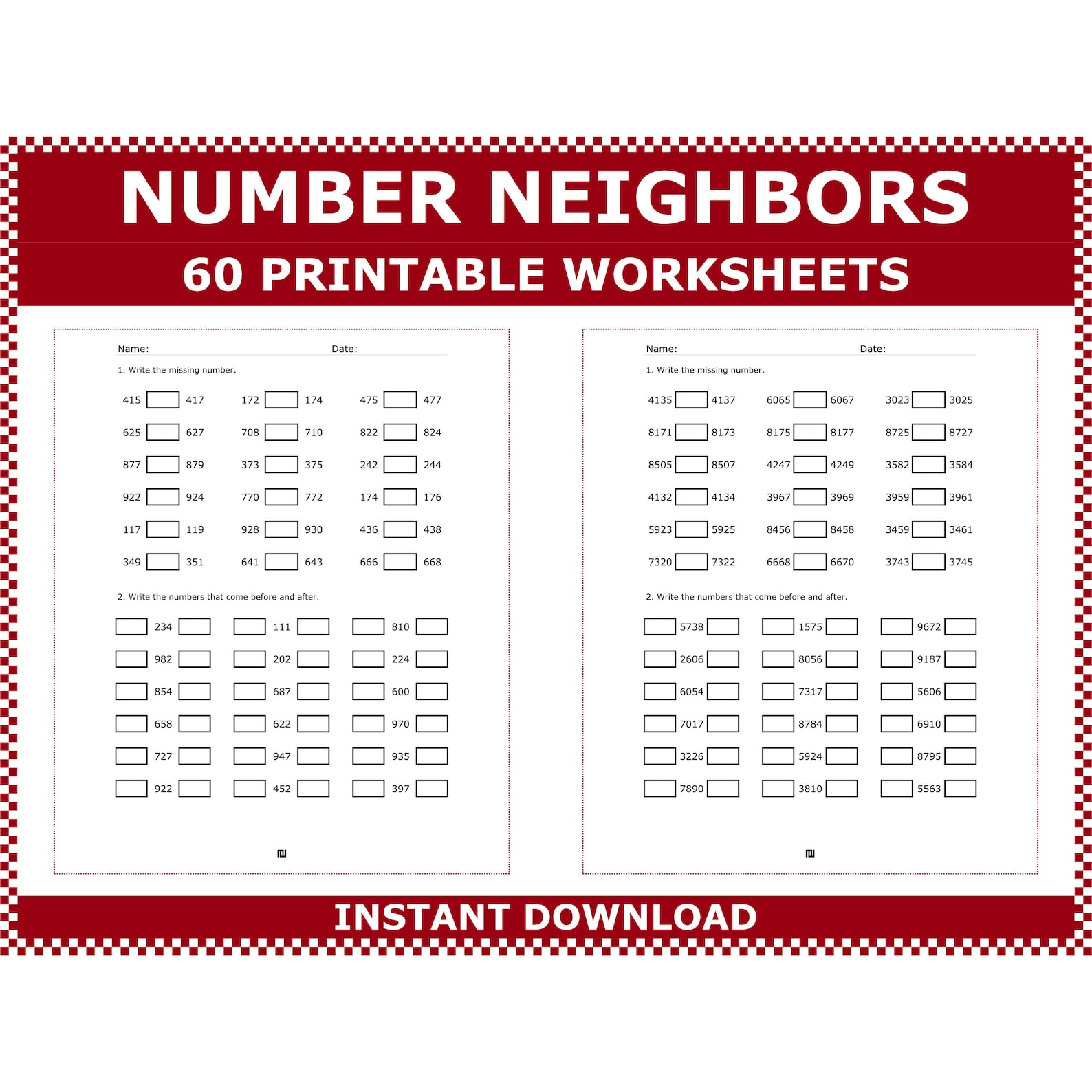 Number Neighbors Worksheets. Missing Numbers Printable Worksheets ...