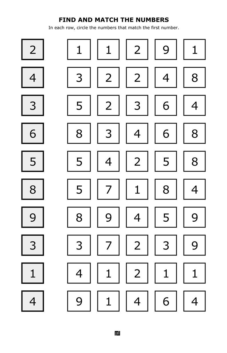Find and Match the Numbers Math Digital Worksheets. Match the Numbers ...