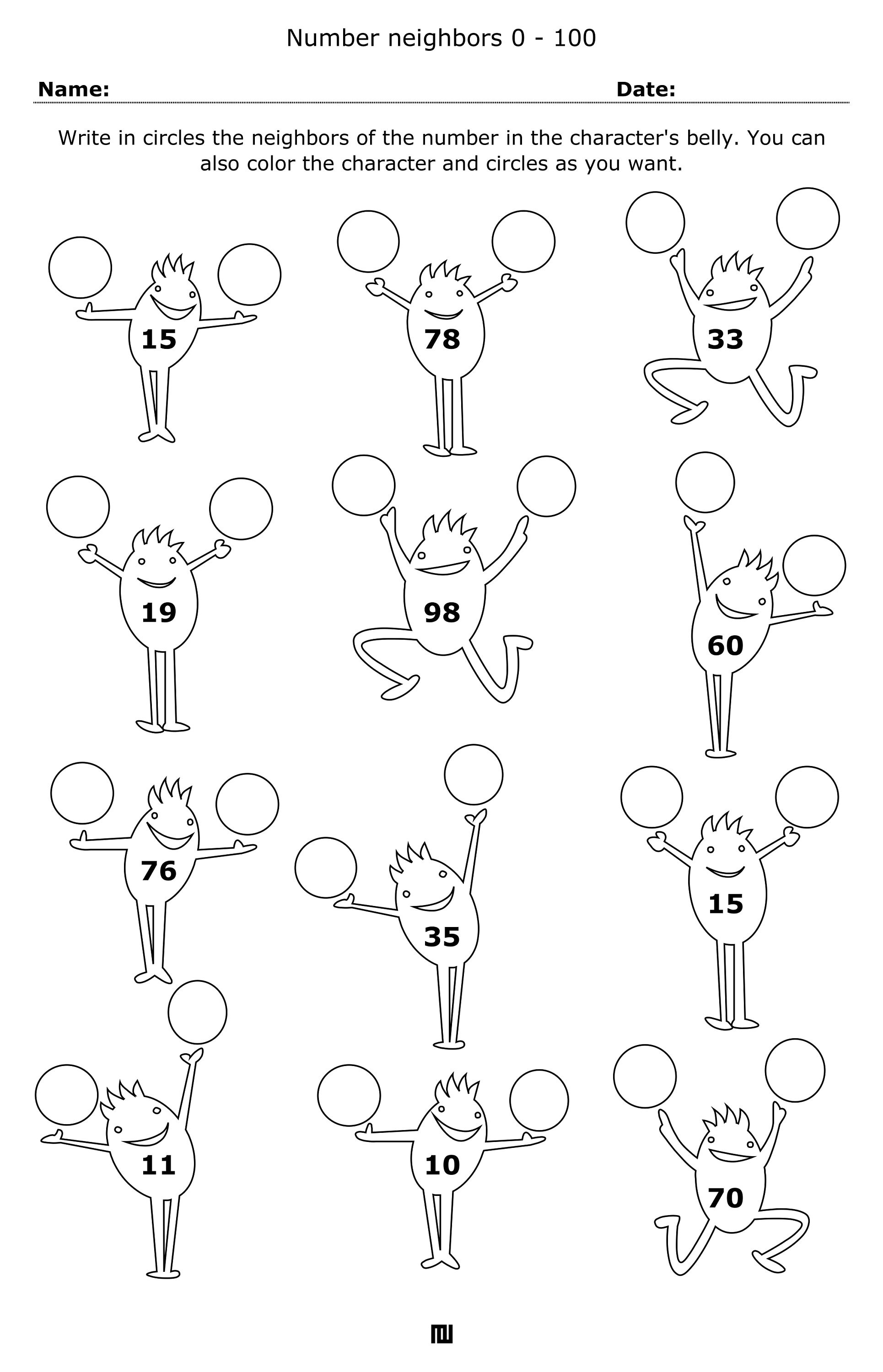 Number Neighbors 0 to 100 Printable Counting Activity for Kids. Number ...