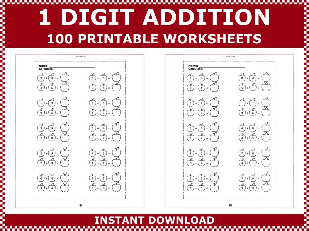 1 Digit Plus 1 Digit Addition Worksheets. Kindergarten Math. - Etsy