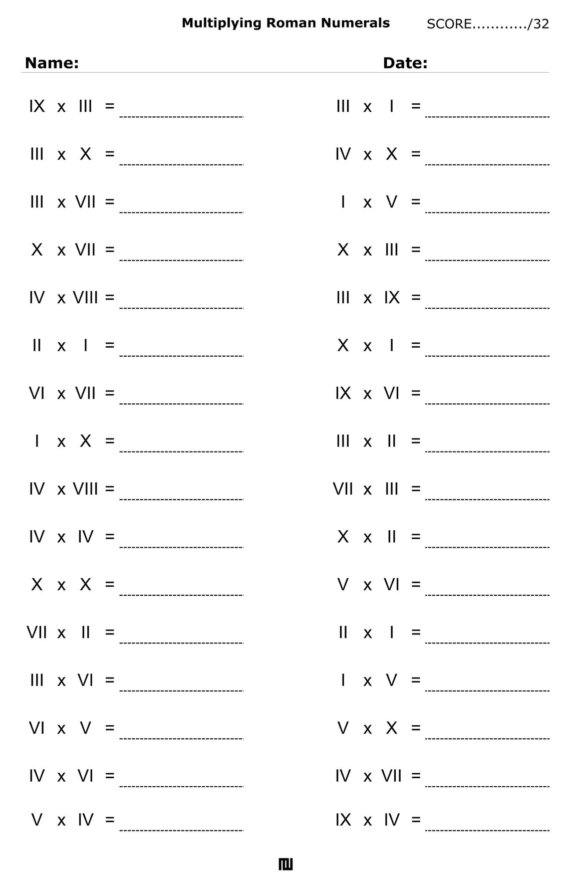 Multiplication Using Roman Numerals. Multiplying Roman Numerals ...