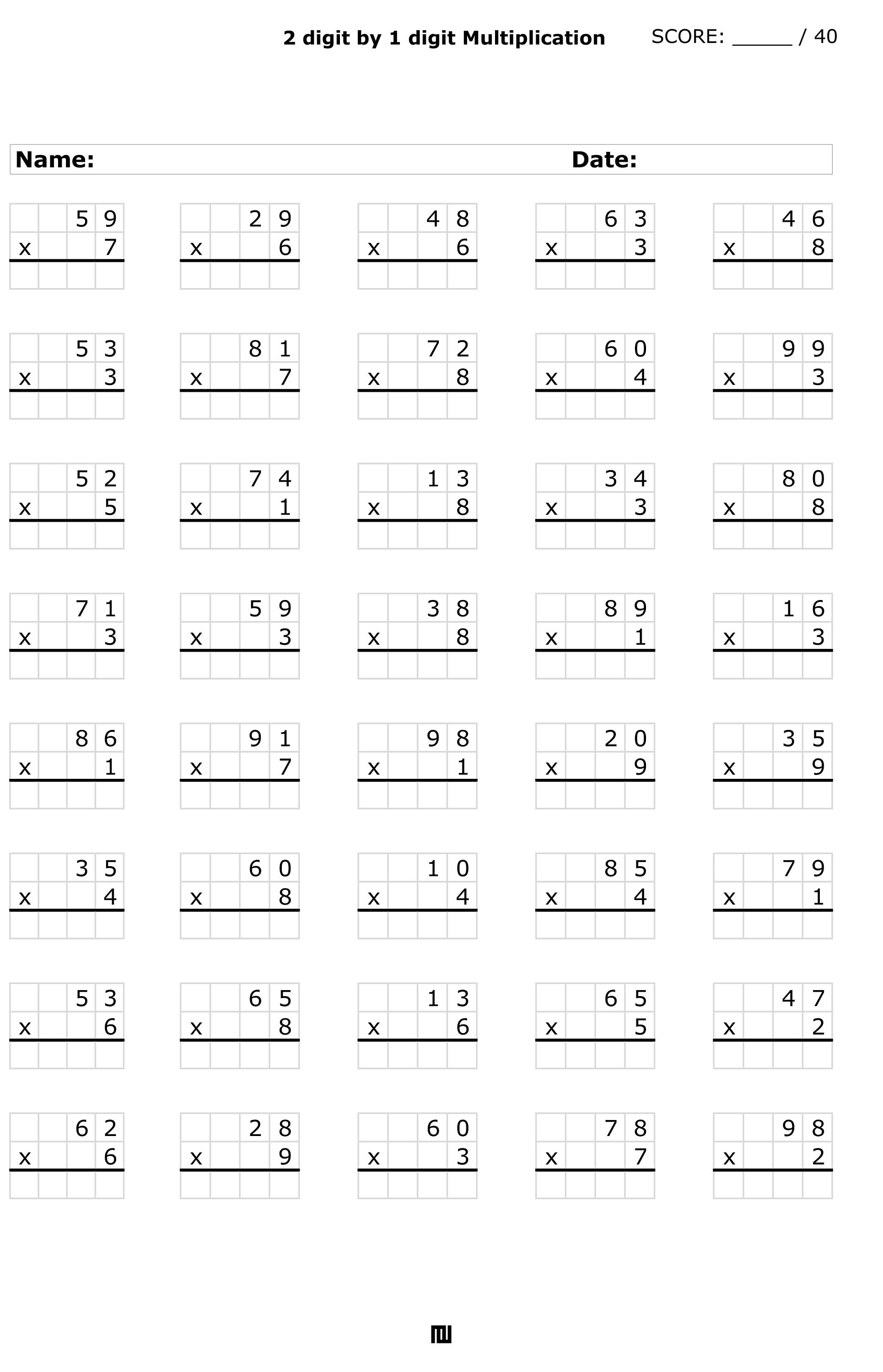 Multiplying 2 Digit By 1 Digit Numbers For Daily Practice To Improve