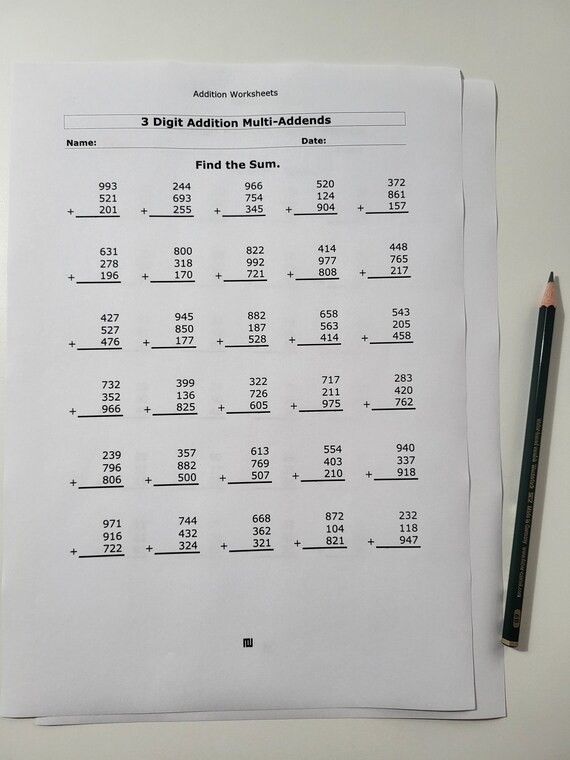 Addition Worksheets 3 Addends
