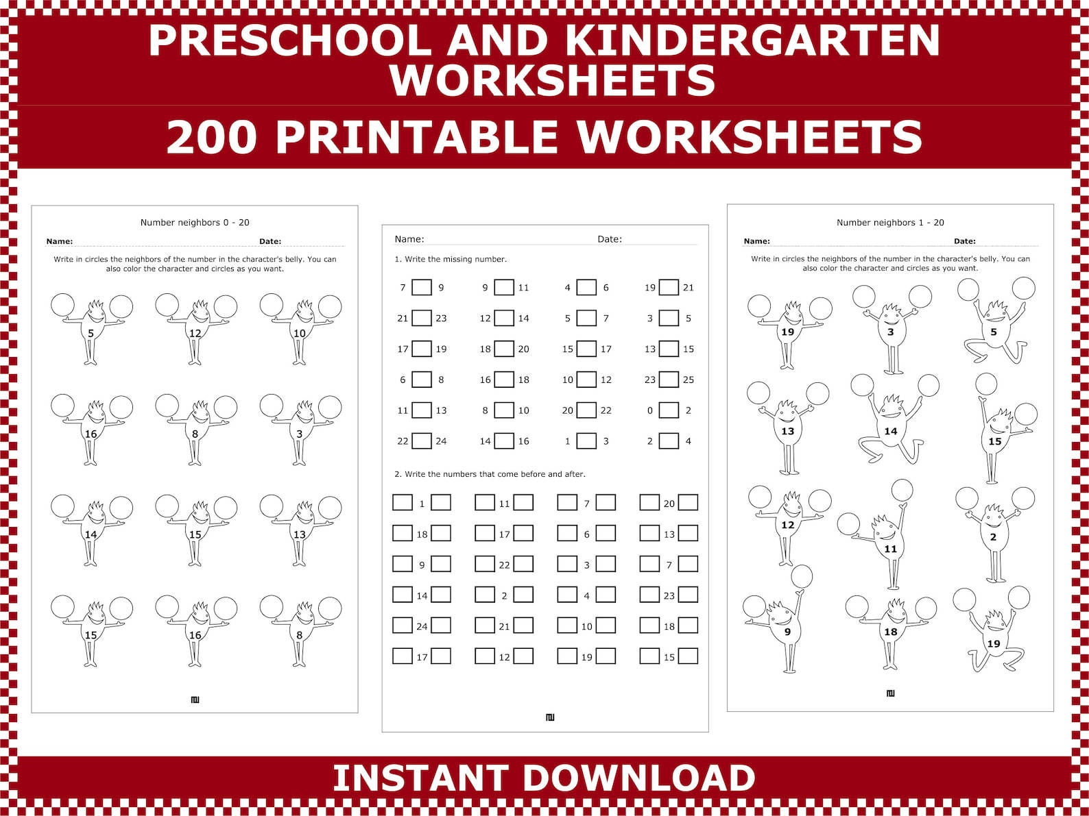 Preschool and Kindergarten Bundle Printable Worksheets. 200 Pages ...