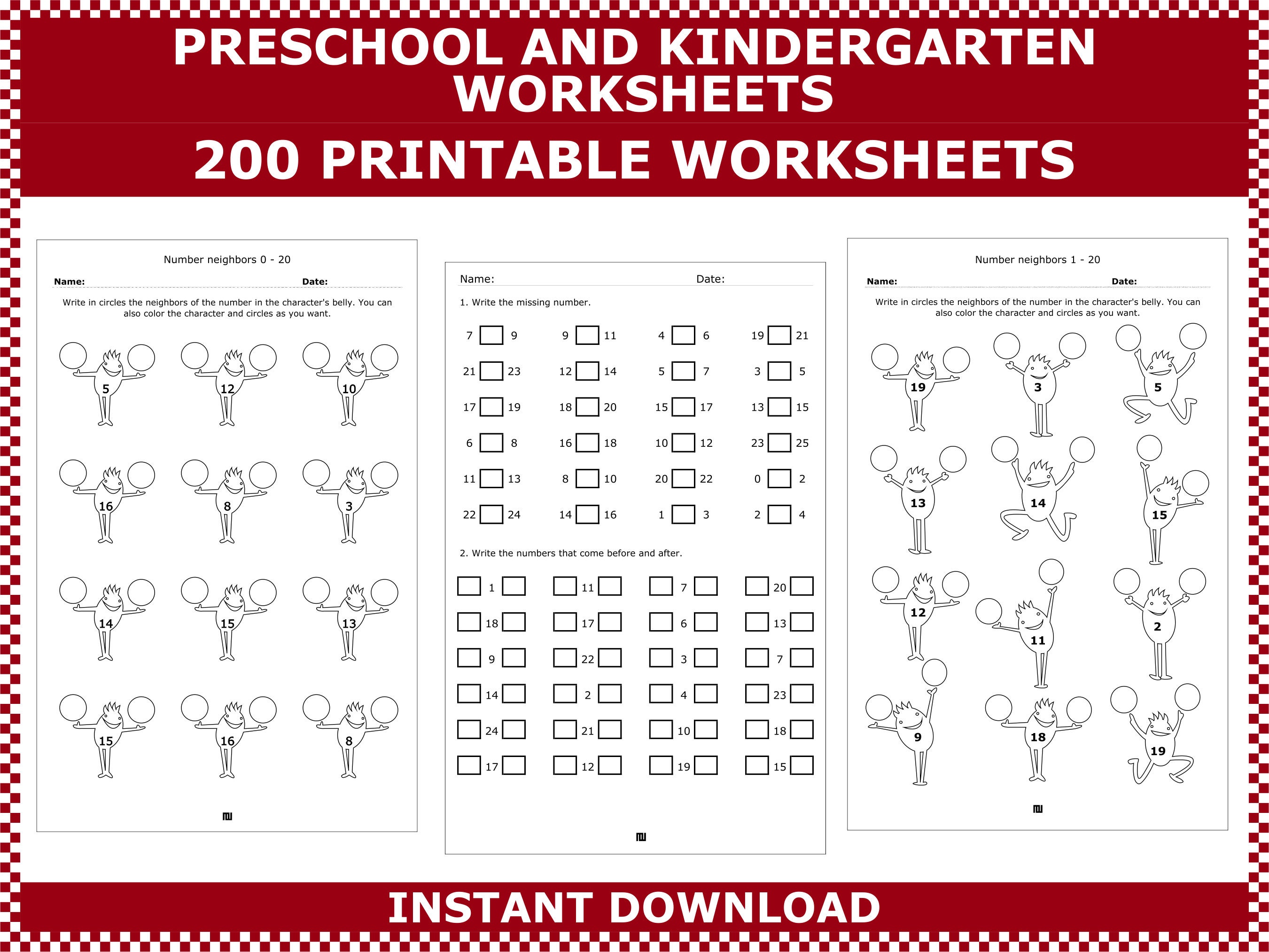 Preschool and Kindergarten Bundle Printable Worksheets. 200 Pages ...