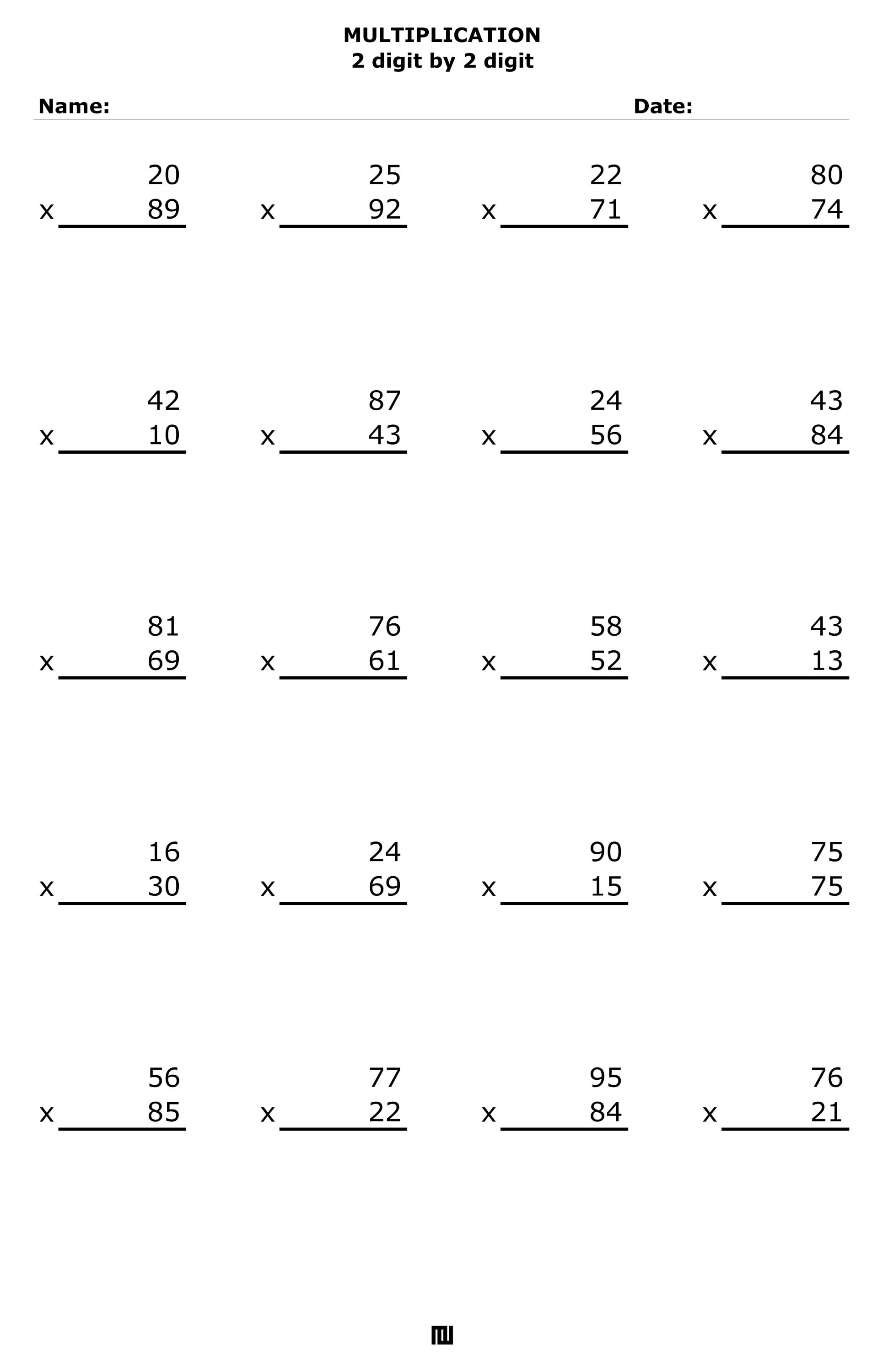 Multiplicación de números de 2 dígitos por 2 dígitos. Hojas de trabajo ...