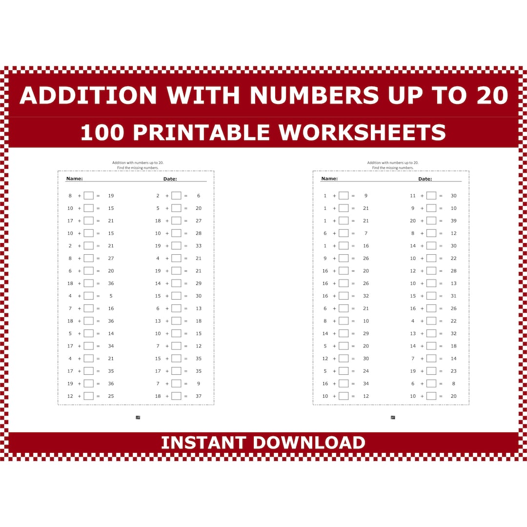 Addition With Numbers up to 20. Addition Number Range up to 20 Math ...