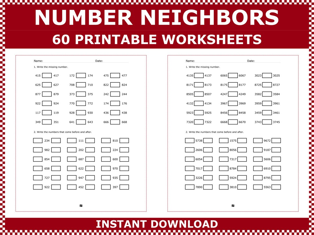 Number Neighbors Worksheets. Missing Numbers Printable - Etsy