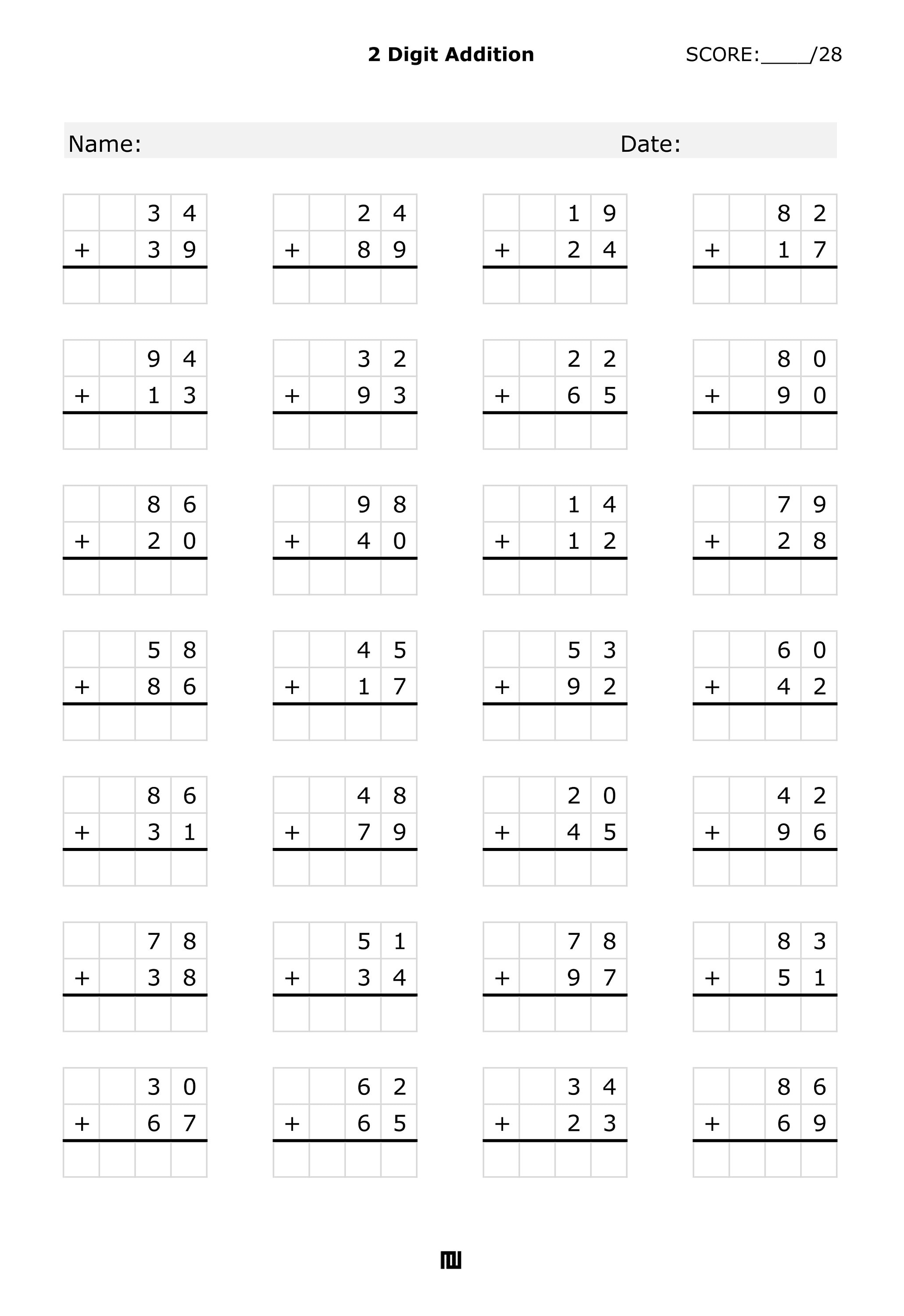 2 Digit Addition Double Digit Addition Worksheets 200 Practice Pages 2 ...
