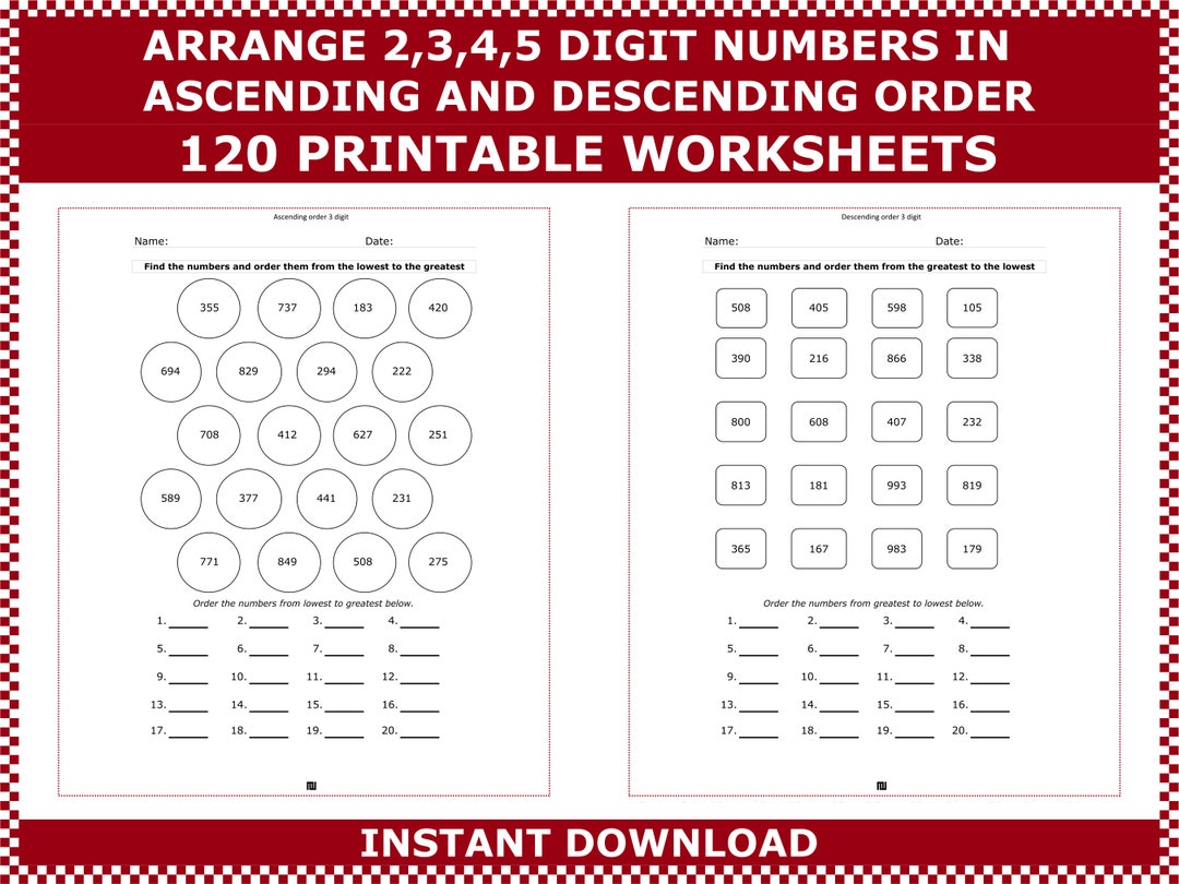 Find the Numbers and Order Them. Ascending and Descending - Etsy