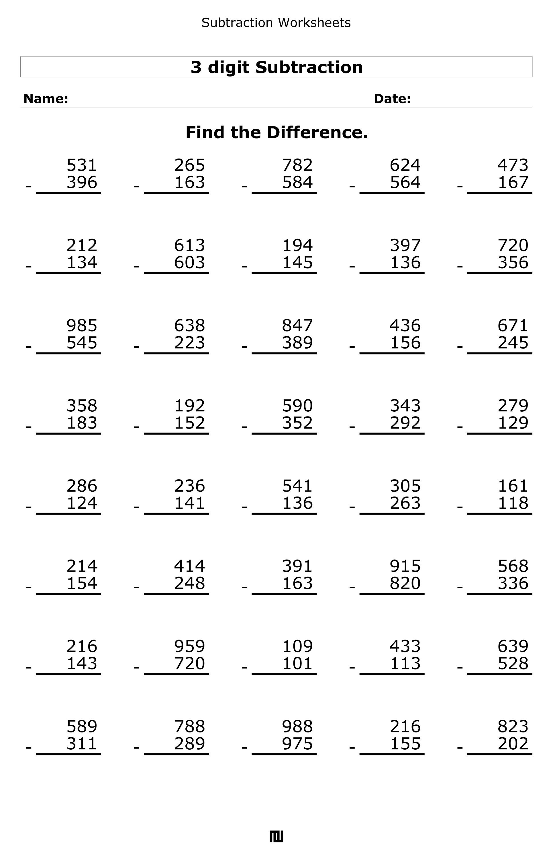 3-digit Subtraction Worksheets: 100 Printable Pages (PDF Pattern) - Etsy