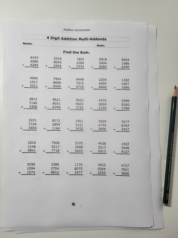 4 Digit Addition Worksheets For