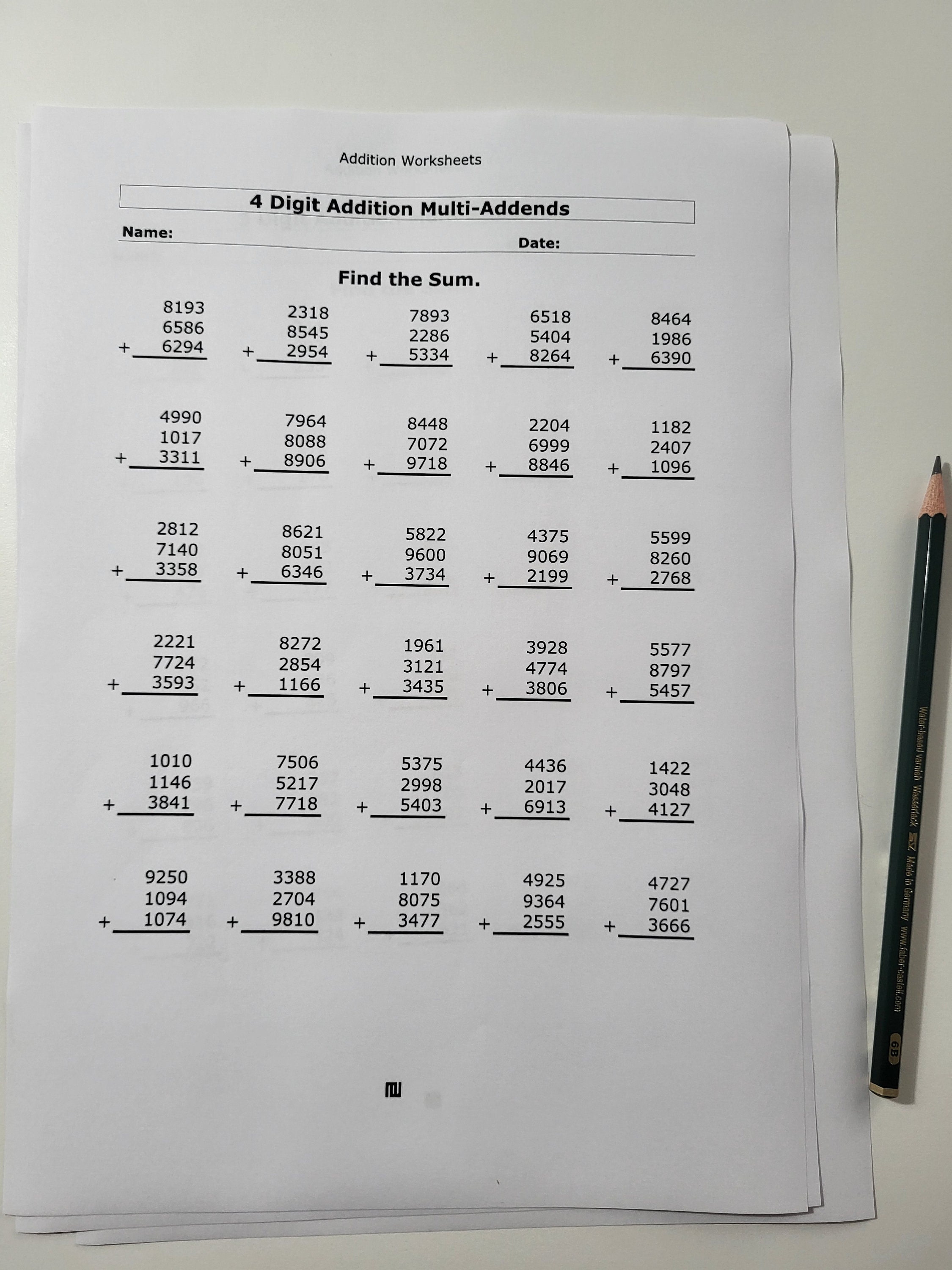 4 Digit Addition Multi-addends. Multi-addends 4 Digit Numbers. Adding ...