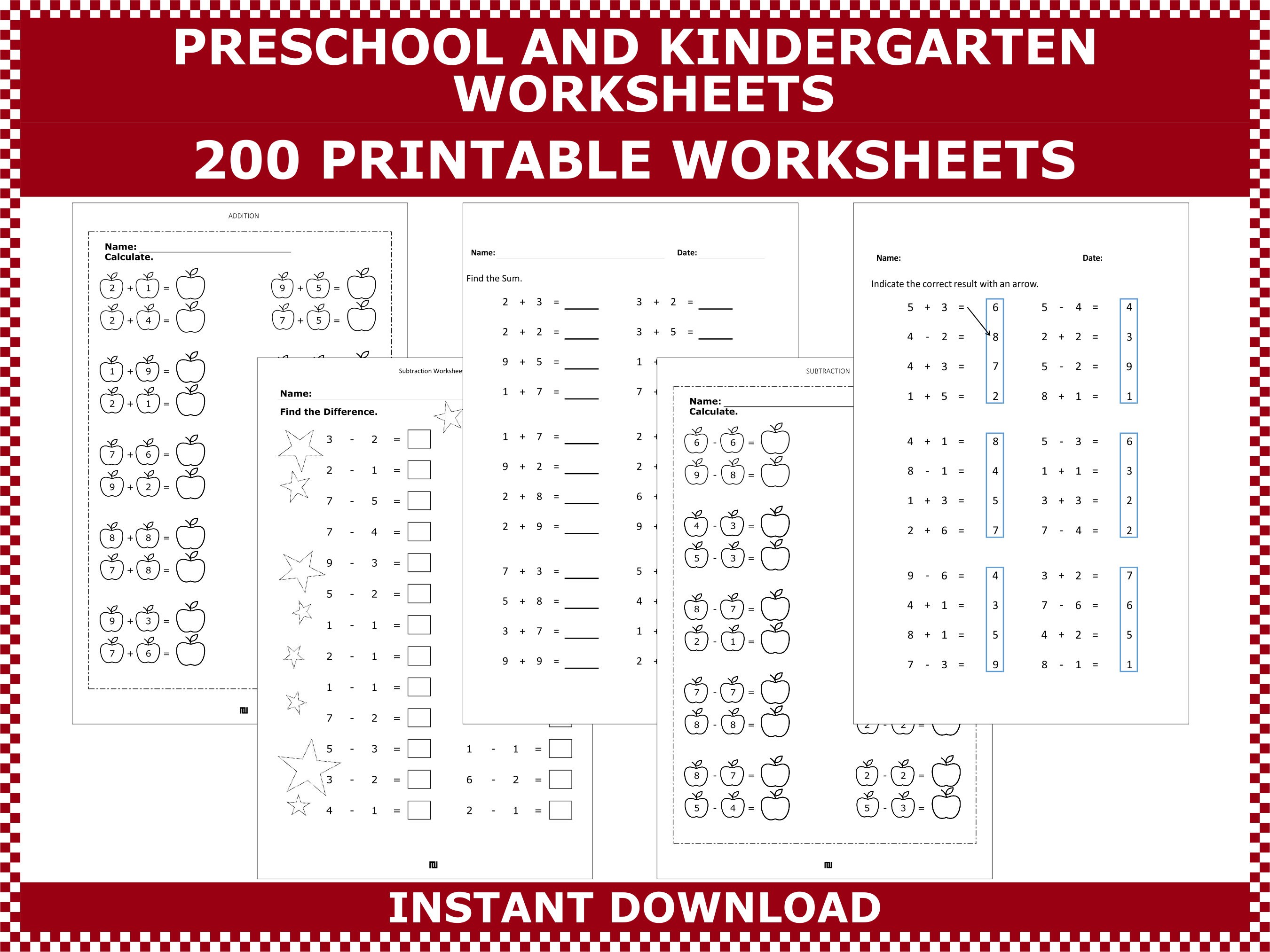 Preschool and Kindergarten Bundle Printable Worksheets. 200 Pages ...