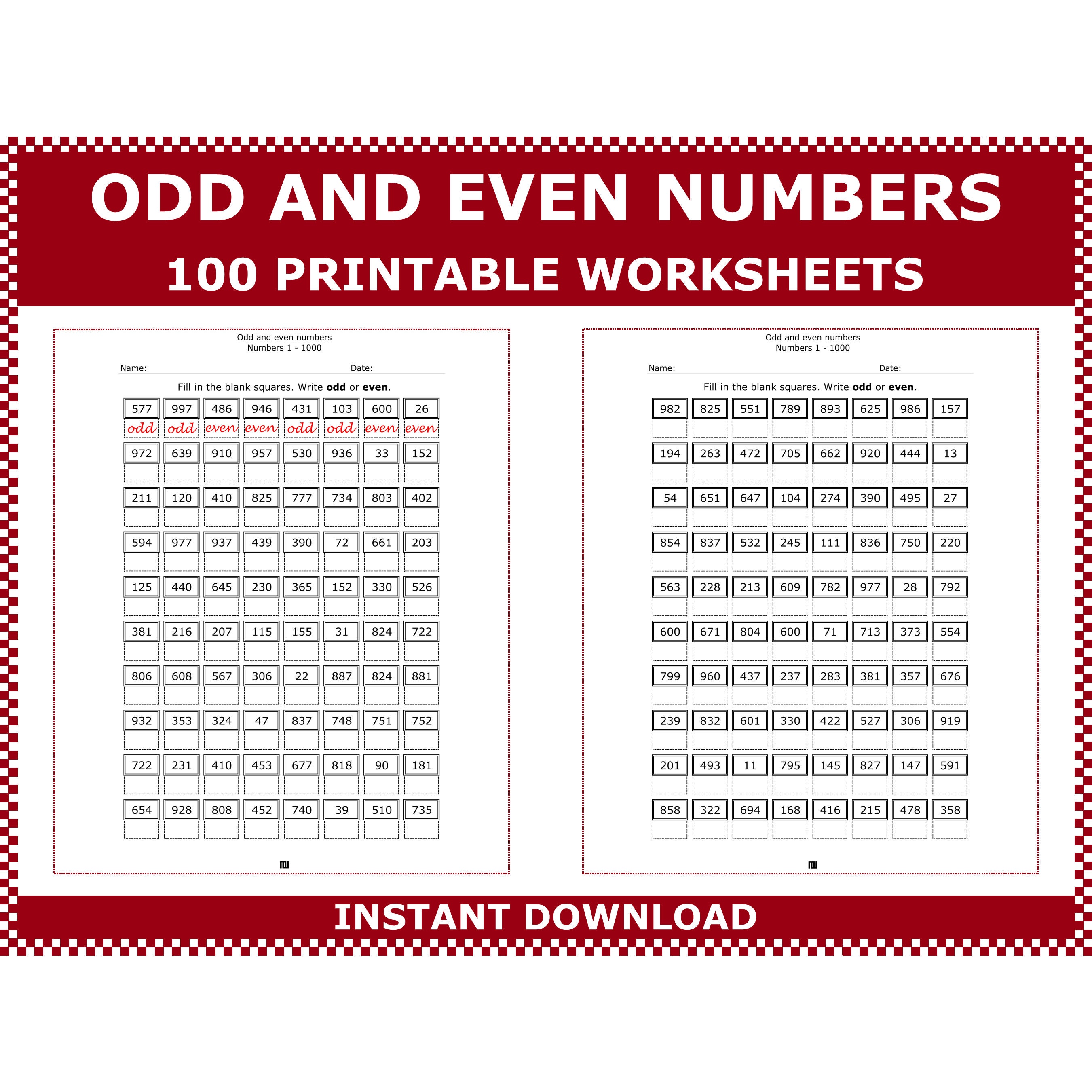 Odd and Even Numbers Worksheets. Odd or Even? Write If the Numbers Are ...