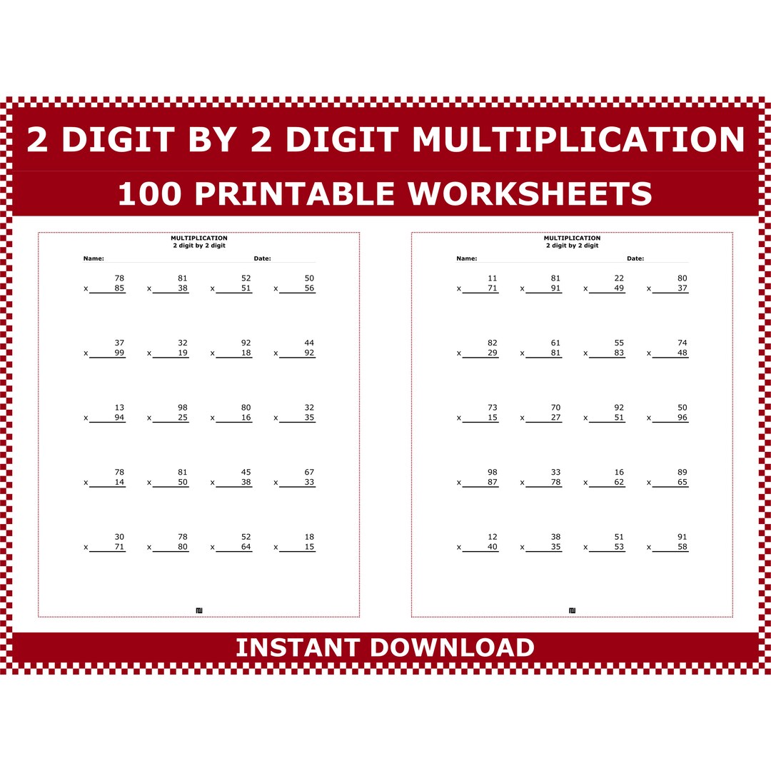 Multiplication 2 Digit by 2 Digit Numbers. Double Digit Multiplication ...