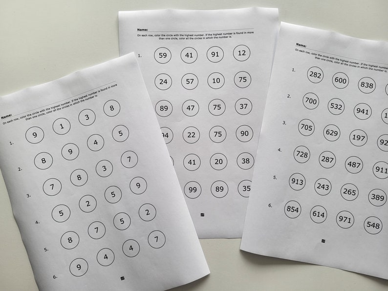 Identify the Biggest Number Worksheets. Color the Circle That Has the ...