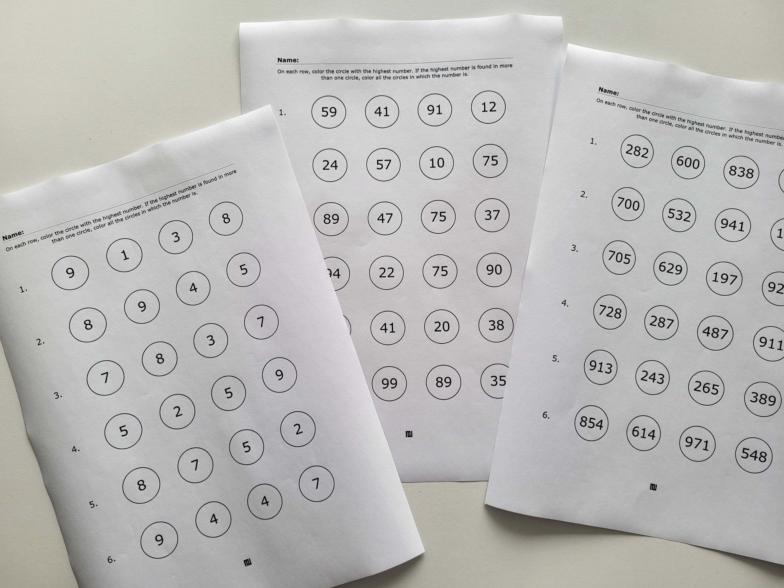 Identify the Biggest Number Worksheets. Color the Circle That Has the ...