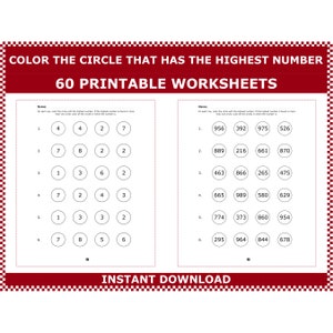 Identify the Biggest Number Worksheets. Color the Circle That Has the ...