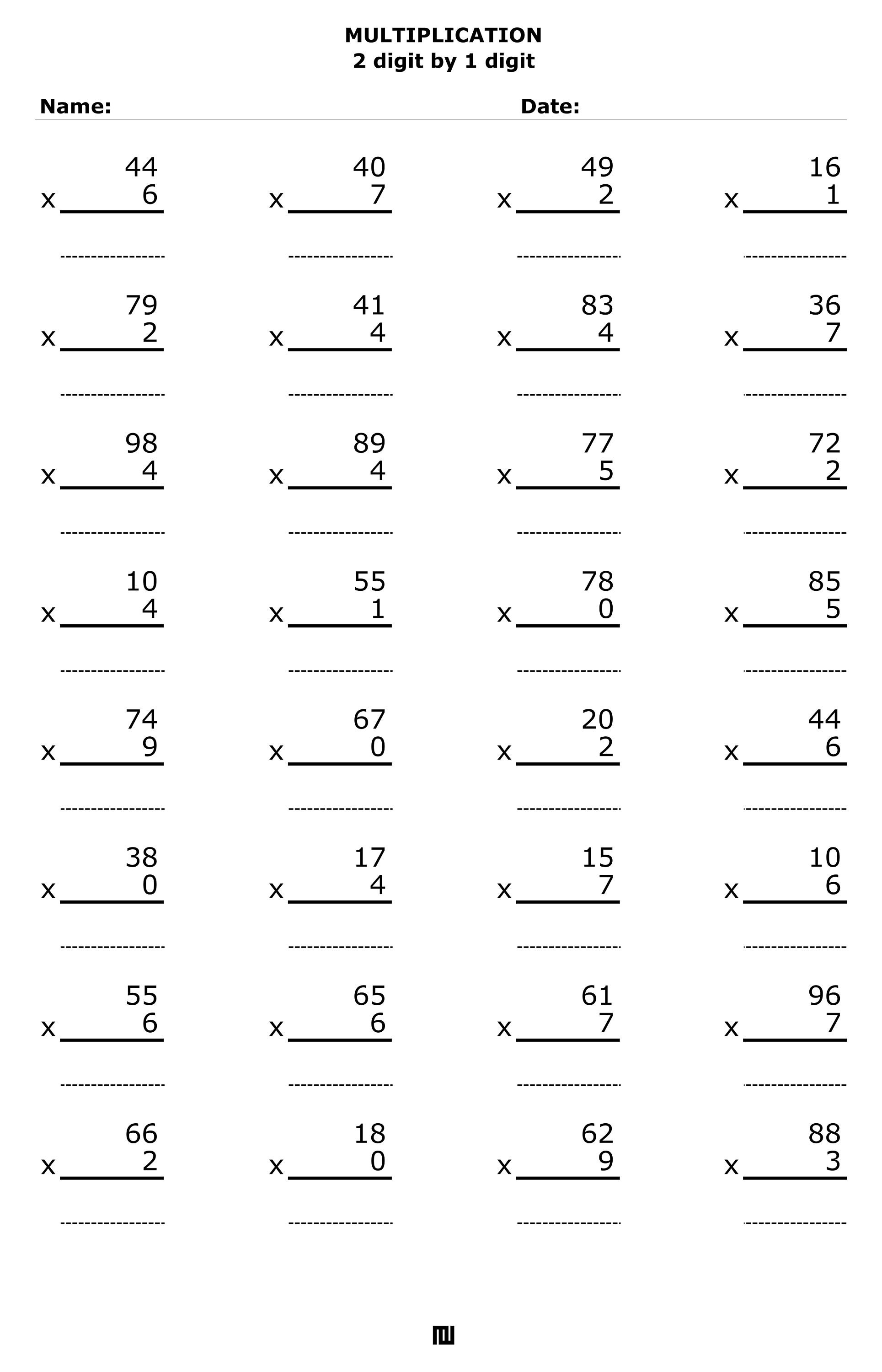 2-digit by 1-digit Multiplication Worksheets: 100 Pages (PDF Download ...