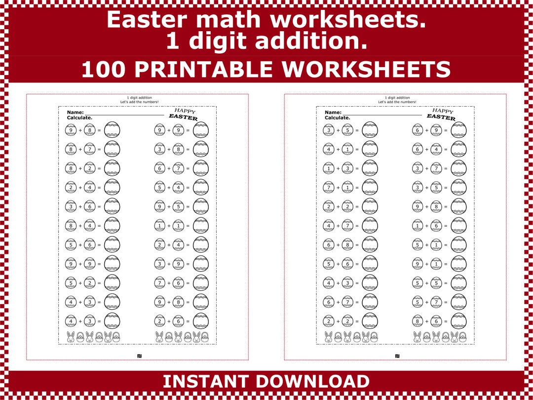Easter Addition Worksheets. 1 Digit Easter Egg Addition - Etsy