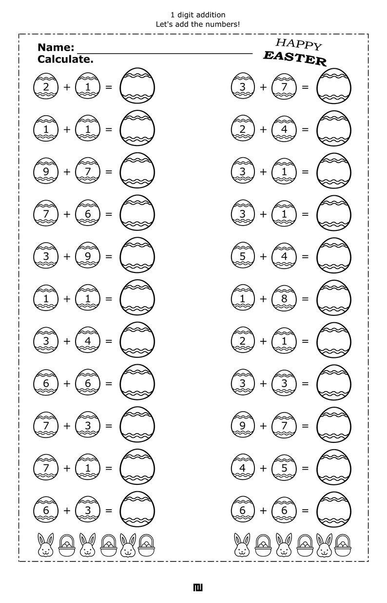 Easter Addition Worksheets. 1 Digit Easter Egg Addition Worksheets ...