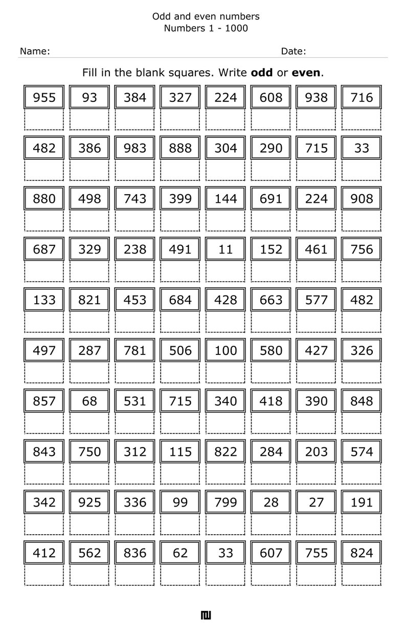 Odd and Even Numbers Worksheets. Odd or Even? Write If the Numbers Are ...