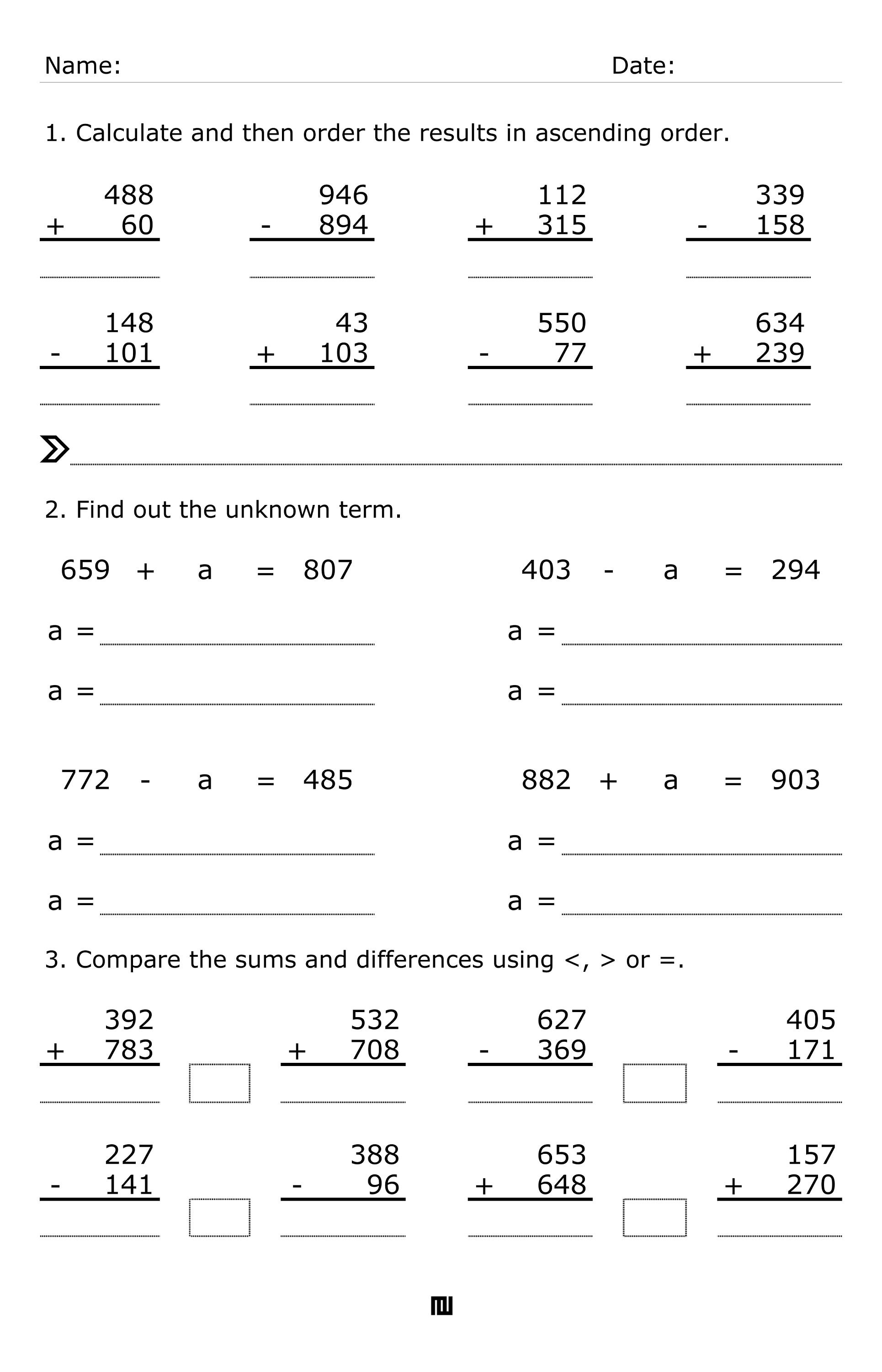 2nd and 3rd Grade Addition and Subtraction Worksheets for Math - Etsy