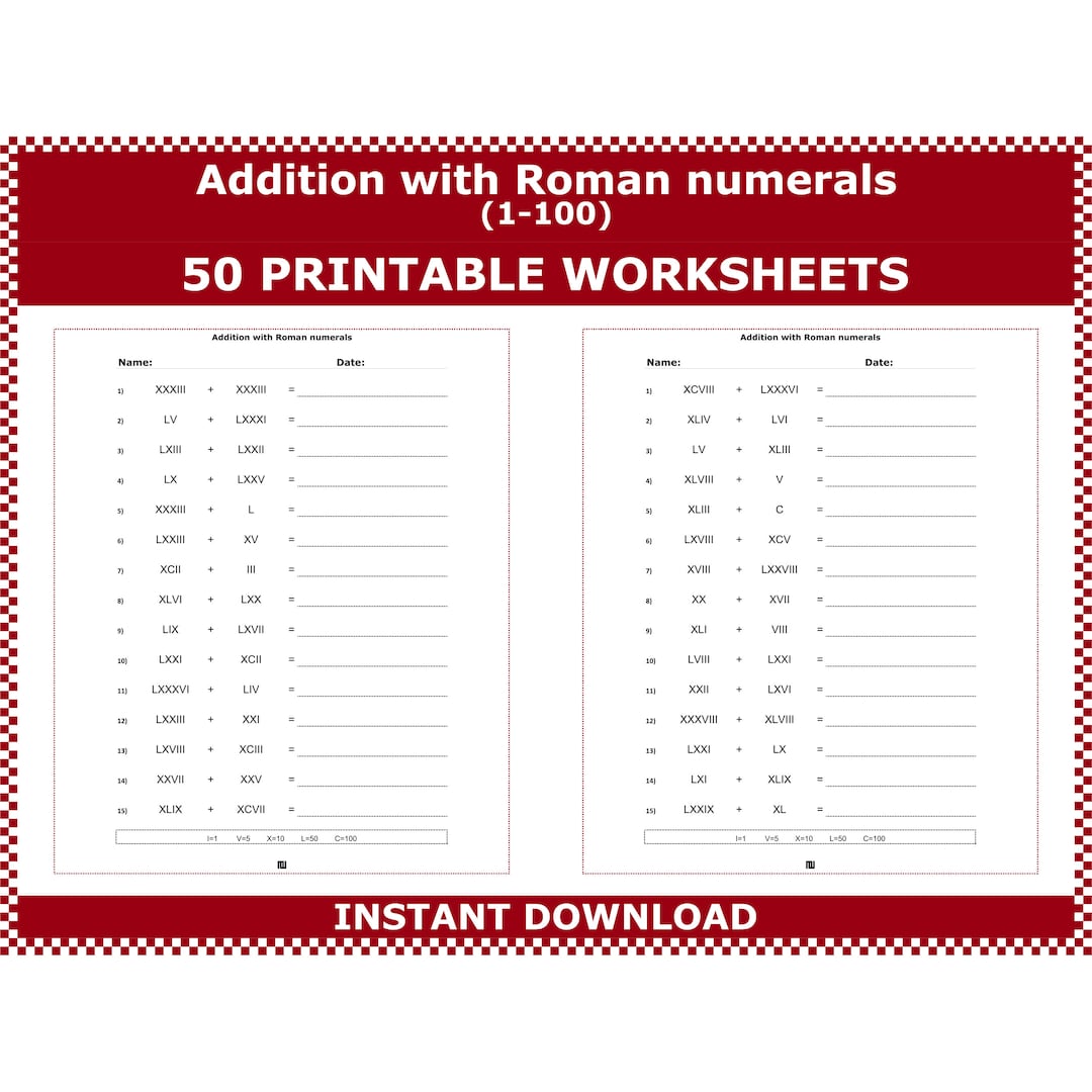 Addition With Roman Numerals. Adding Roman Numerals Worksheets. Add the ...