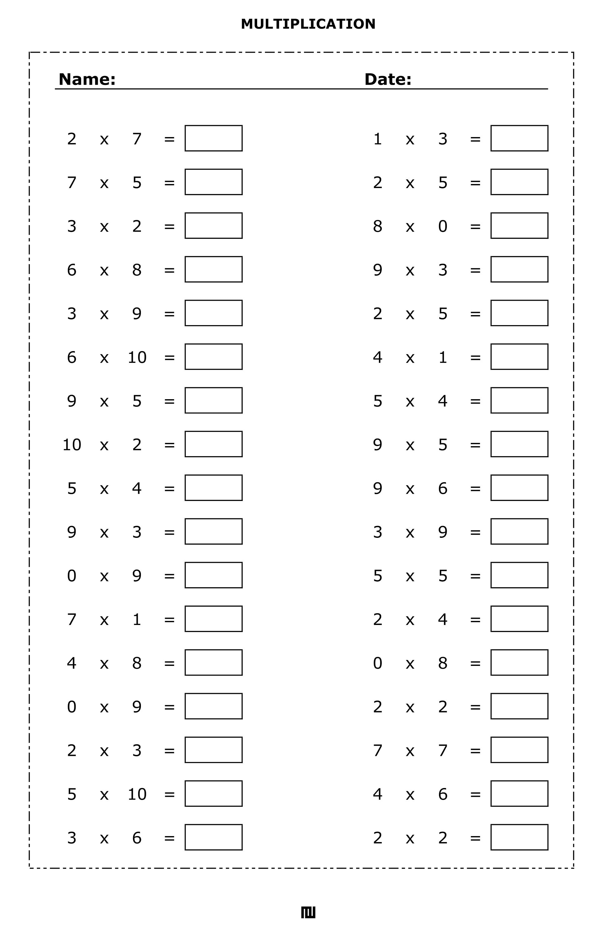 Multiplying 1 to 10 by 1 to 10. Math Drills Digital Download ...