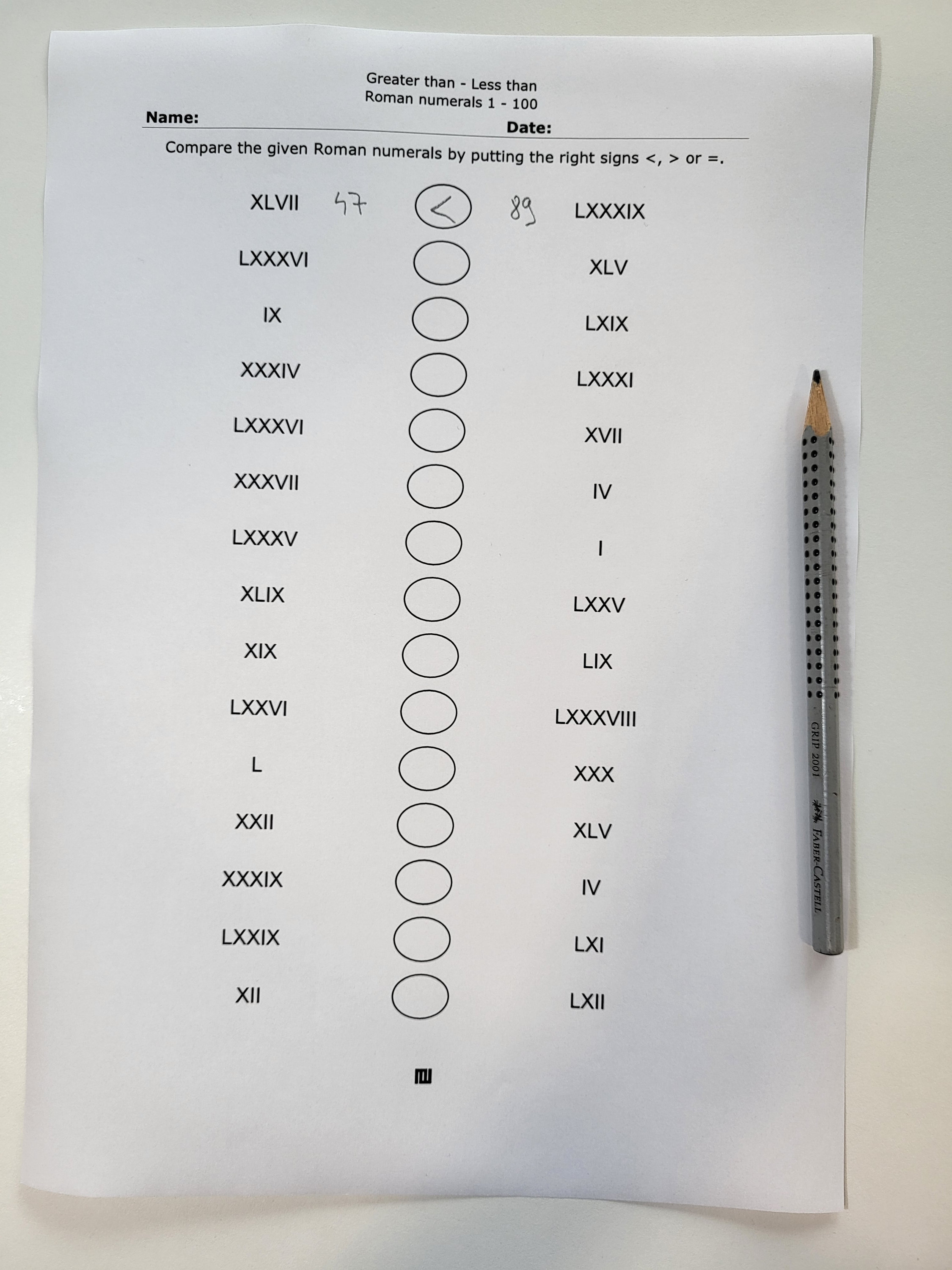 Comparison of Roman Numerals. Compare the Given Roman Numerals by Using ...