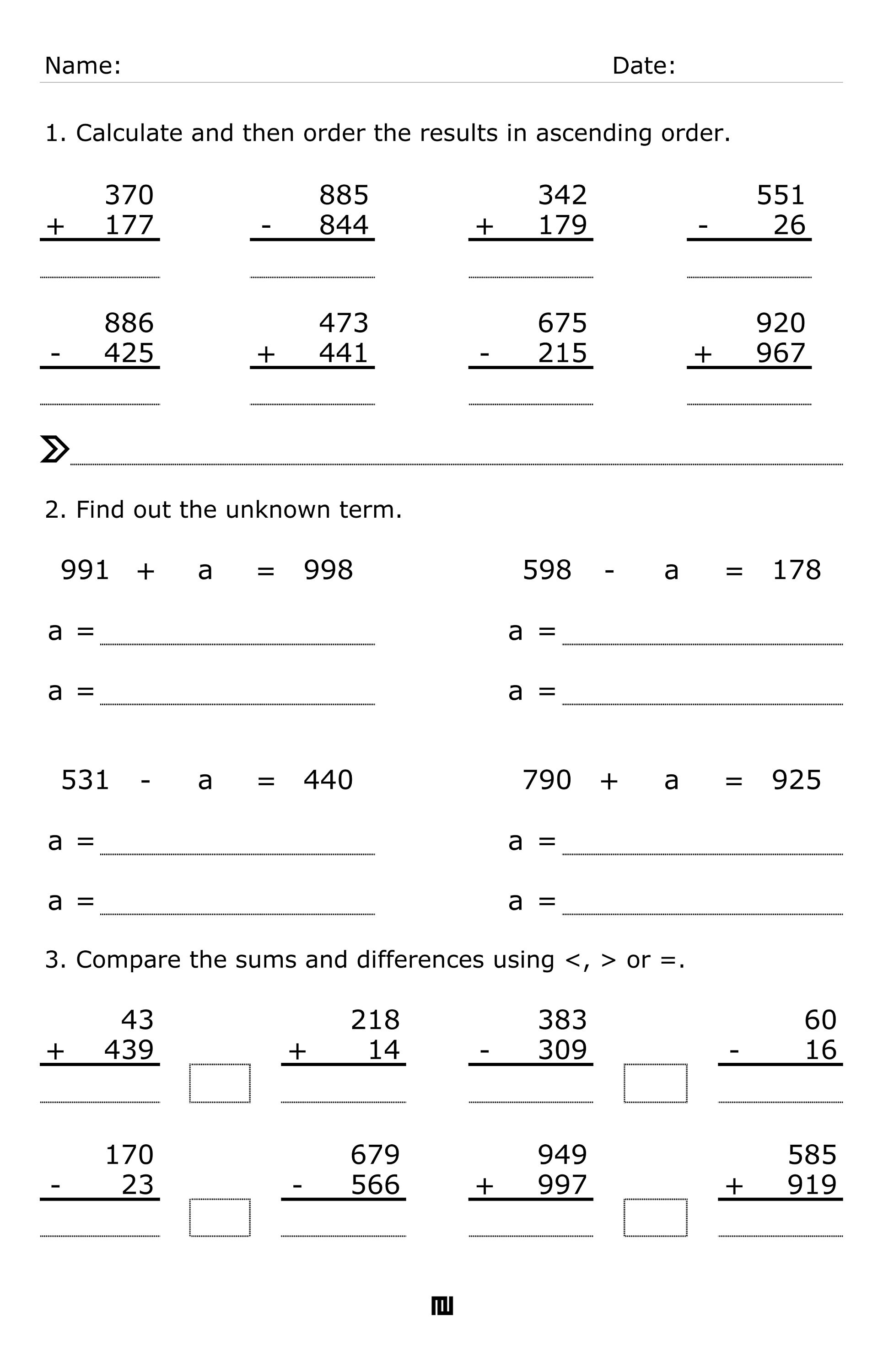 2nd and 3rd Grade Addition and Subtraction Worksheets for Math - Etsy